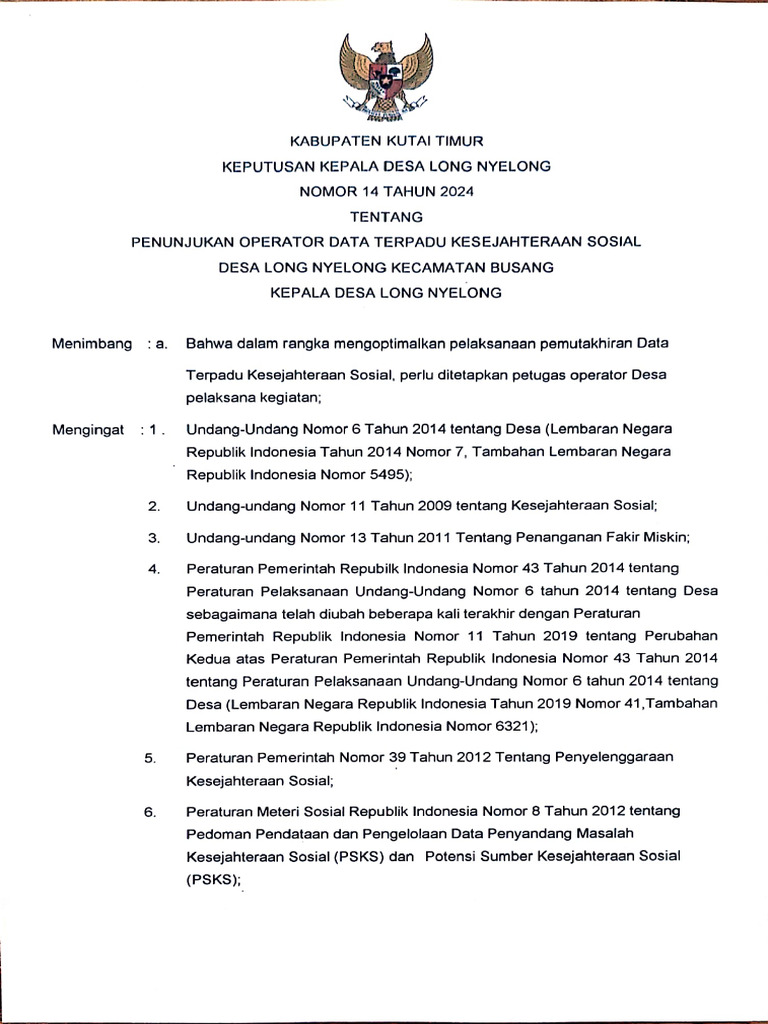 SK Pengusulan Operator Desa | PDF