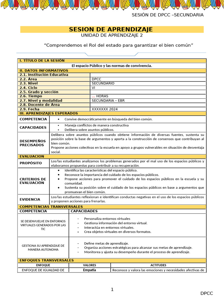 1º Ses Act 3 - DPCC 2024 | PDF | Maestros | Aprendizaje