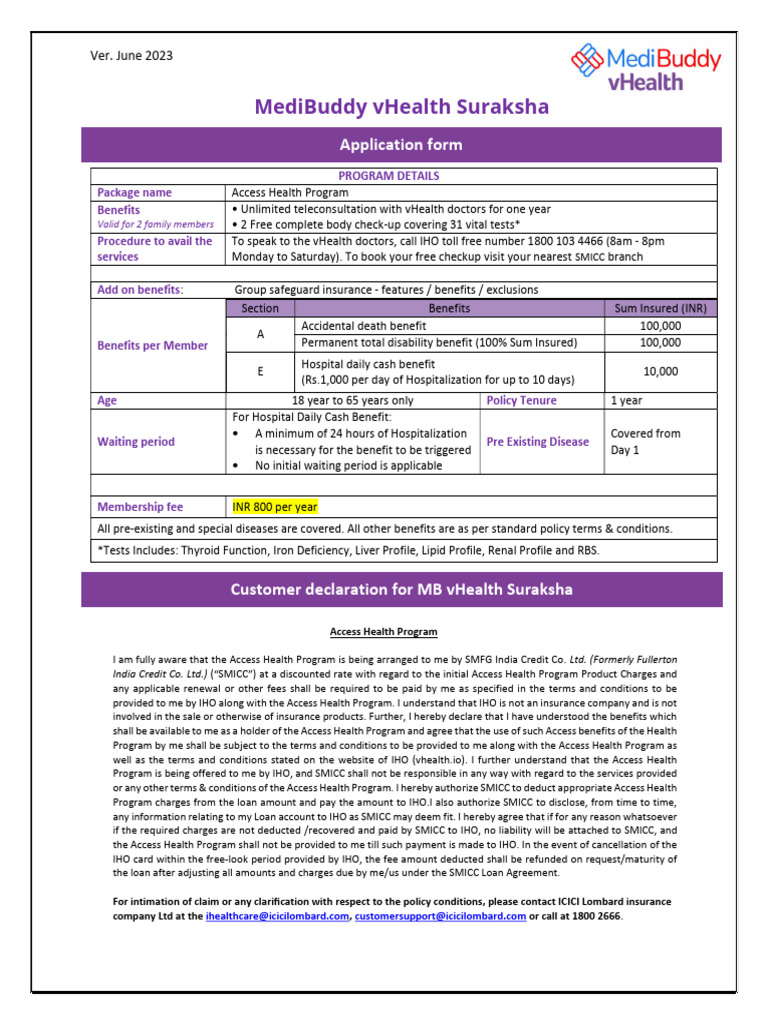 MB VHealth Suraksha 800 July23 | PDF | Insurance | Business Law