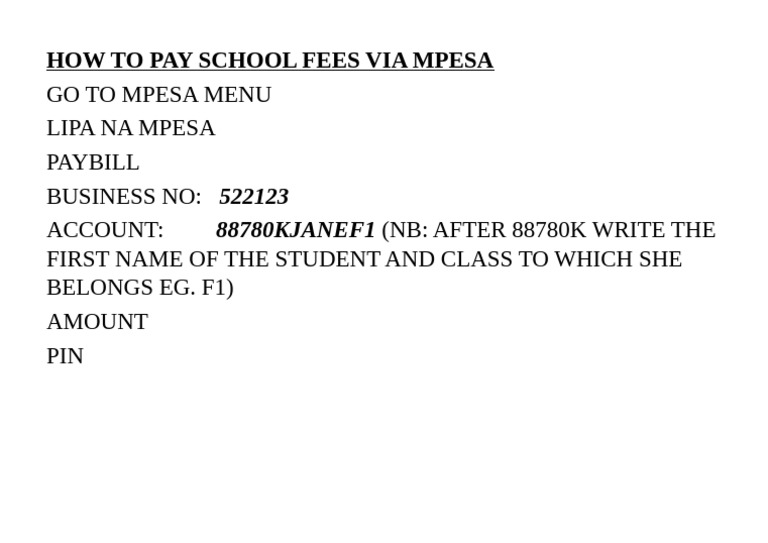 How To Pay School Fees Via Mpesa | PDF