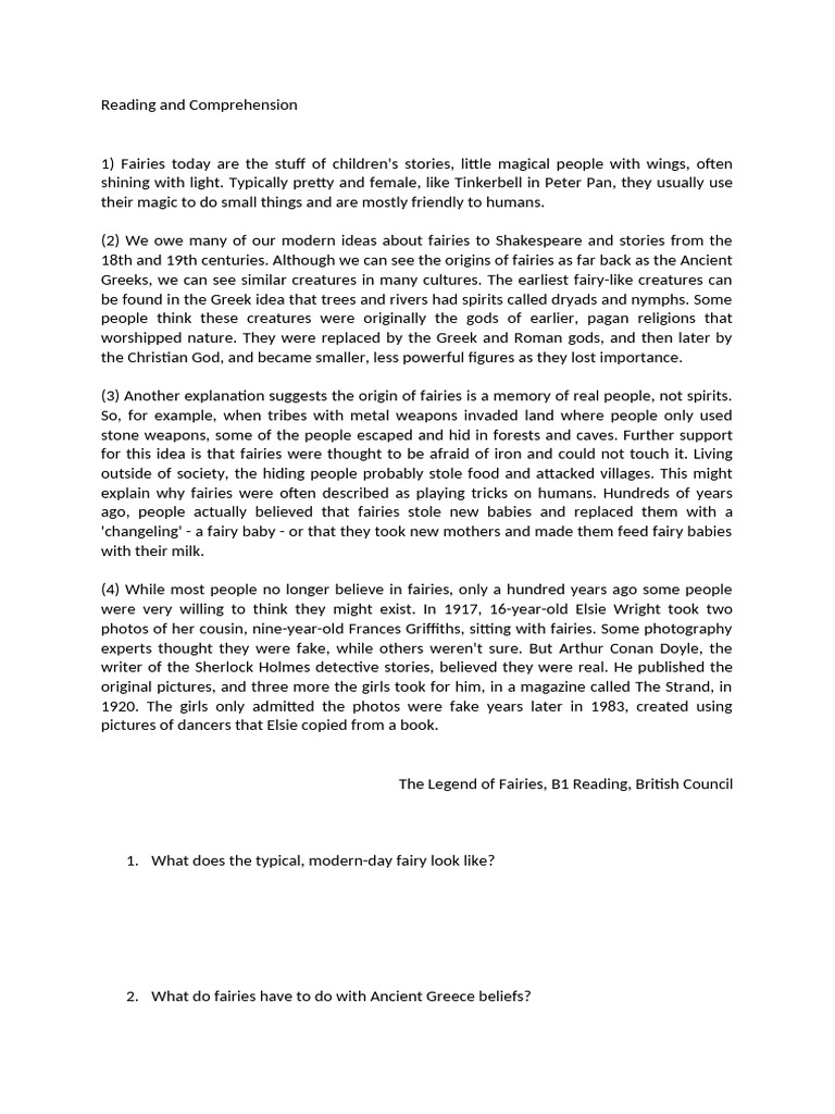 Reading and Comprehension 2 | PDF | Fairies