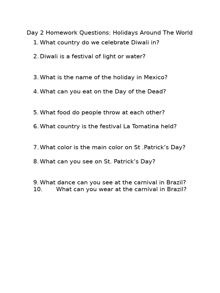 Day 2 Homework Questions | PDF