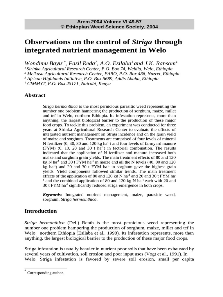 Control of Striga via Nutrient Management | PDF | Manure | Fertilizer