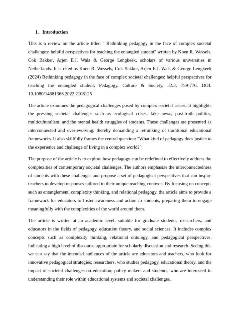 Rethinking Pedagogy Article Review | PDF | Pedagogy | Methodology