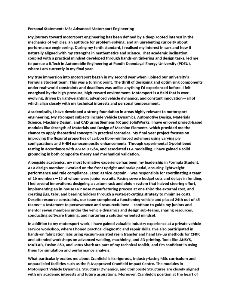 Dhruva - Personal Statement 3 | PDF | Engineering | Leadership