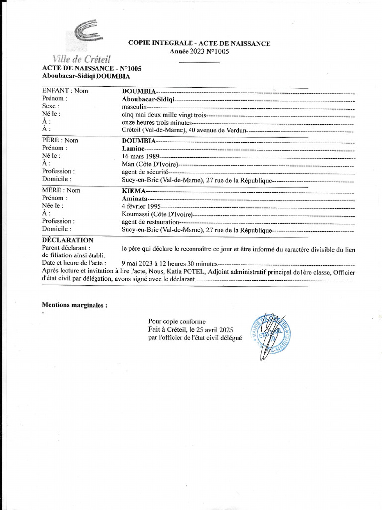 Extrait de Naissance | PDF