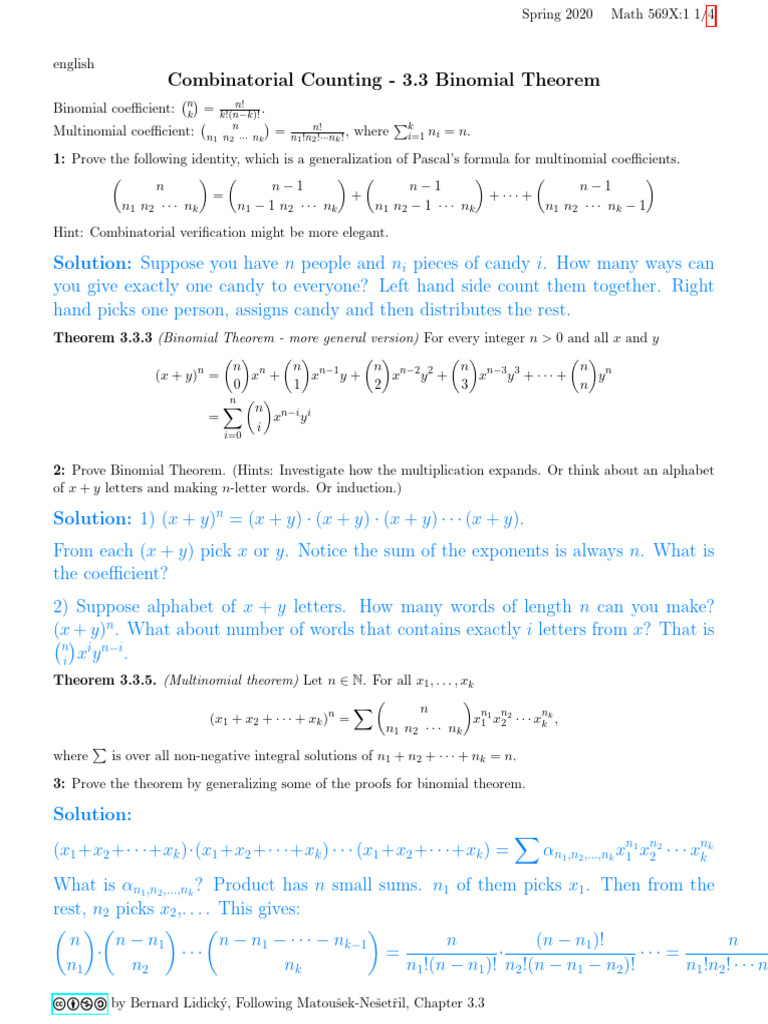 l03 - Binomial Theorem | PDF | Discrete Mathematics | Mathematics