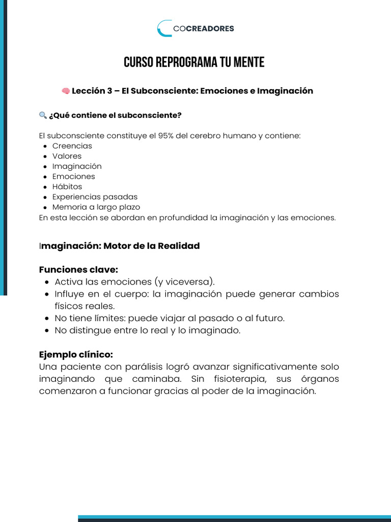 Curso Reprograma Tu Mente - Lección 3 | PDF | Imaginación | Las emociones