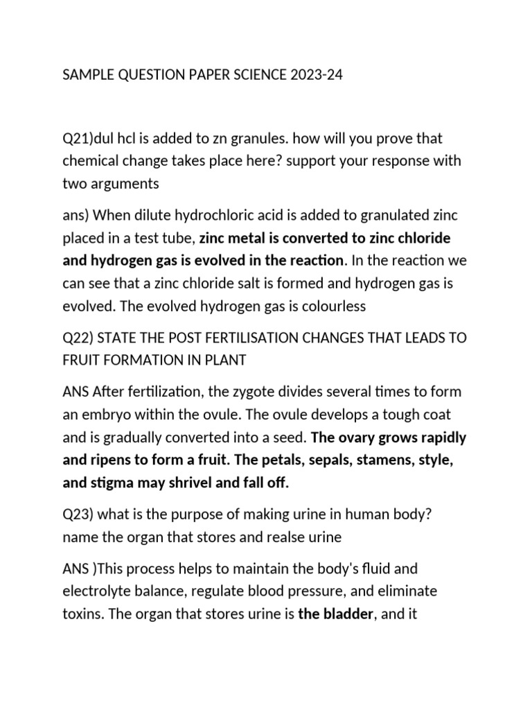 Sample Question Paper Science 2023 | PDF | Chemical Compounds ...