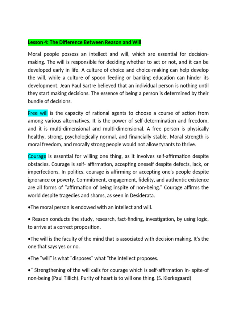 LESSON 5 The Difference Between Reason and Will | PDF