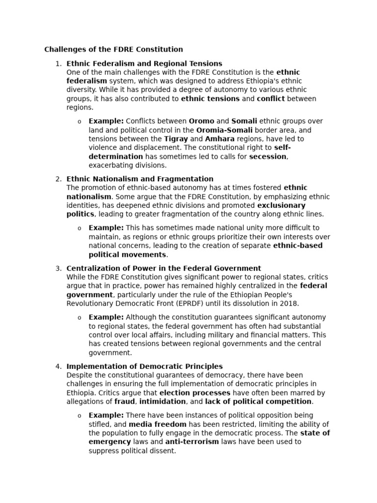 Challenges of the FDRE Constitution | PDF | Ethiopia | Political Science