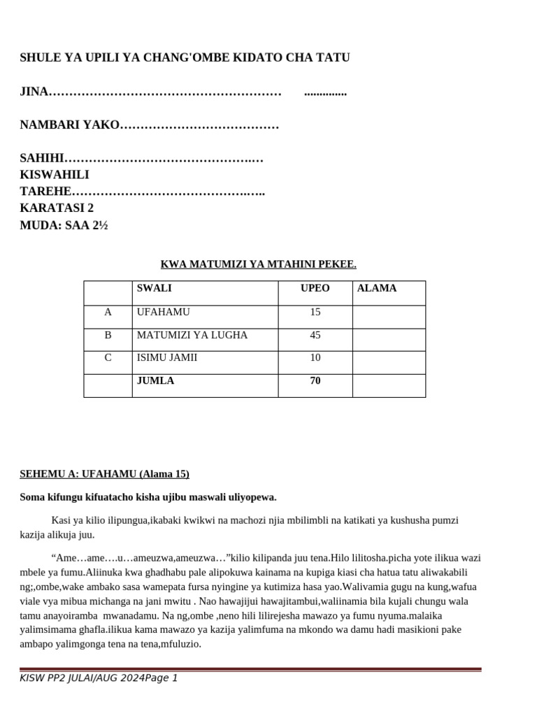 Kiswahili-Pp2 2025 Form 3 | PDF