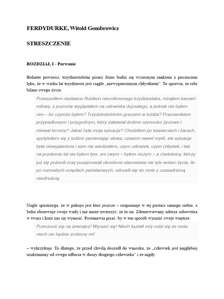 Ferdydurke Streszczenie | PDF