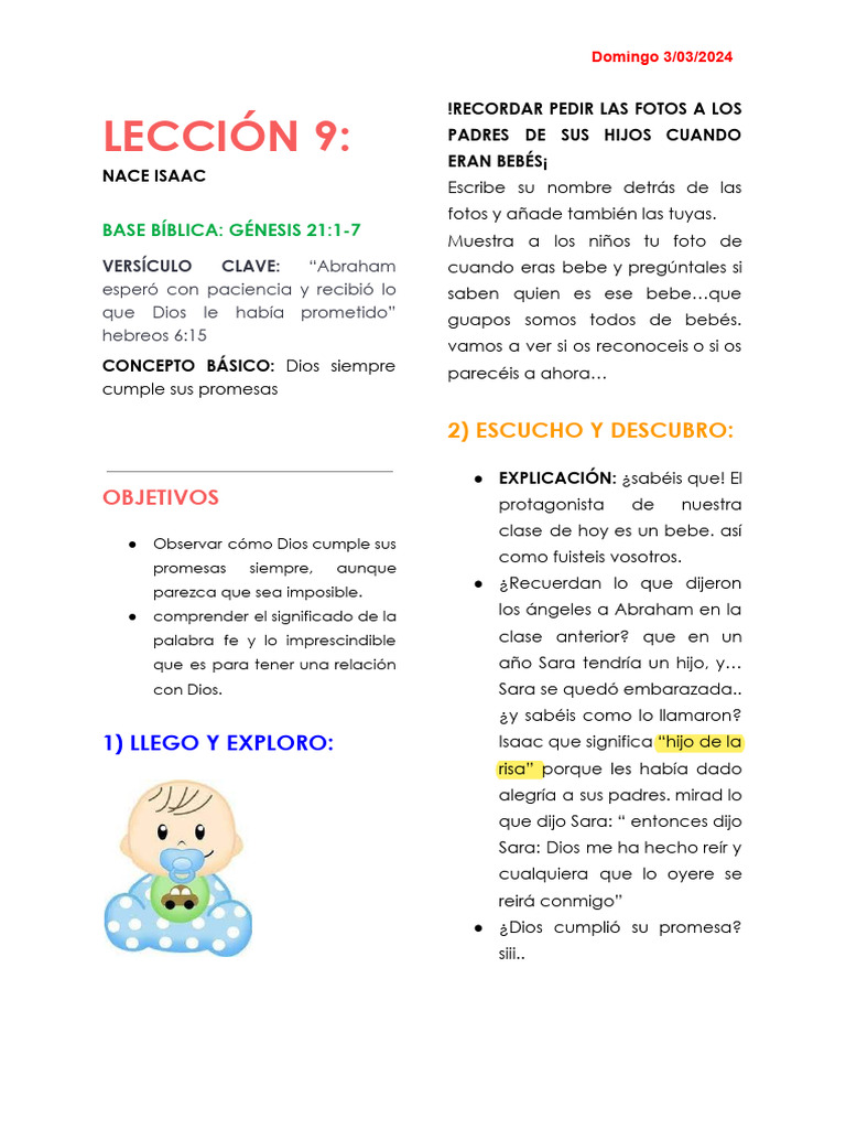LECCIÓN 9 - Nace Isaac | PDF | Sarah | Isaac