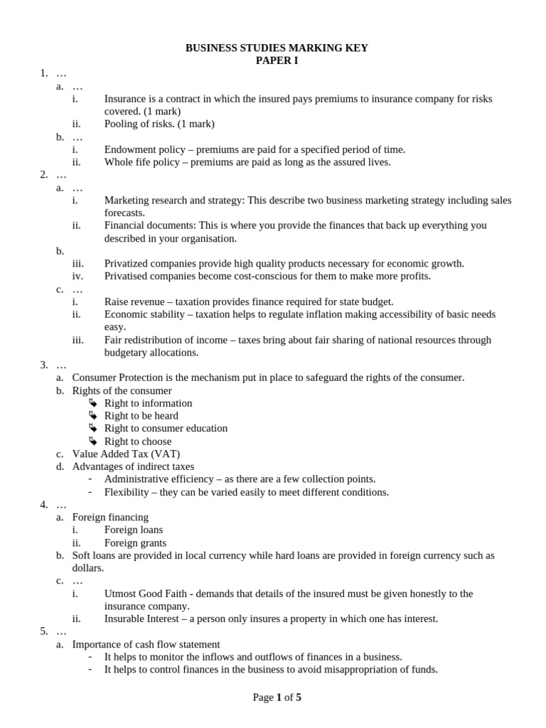 Business Studies Marking Key Overview | PDF | Taxes | Expense