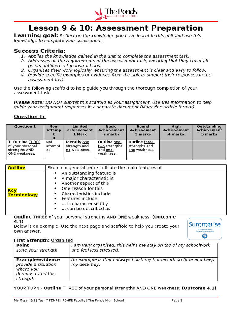 Assessment Prep for Year 7 PDHPE | PDF | Adolescence | Learning