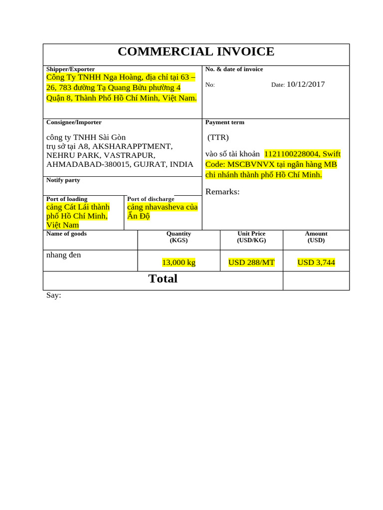 COMMERCIAL INVOICE | PDF