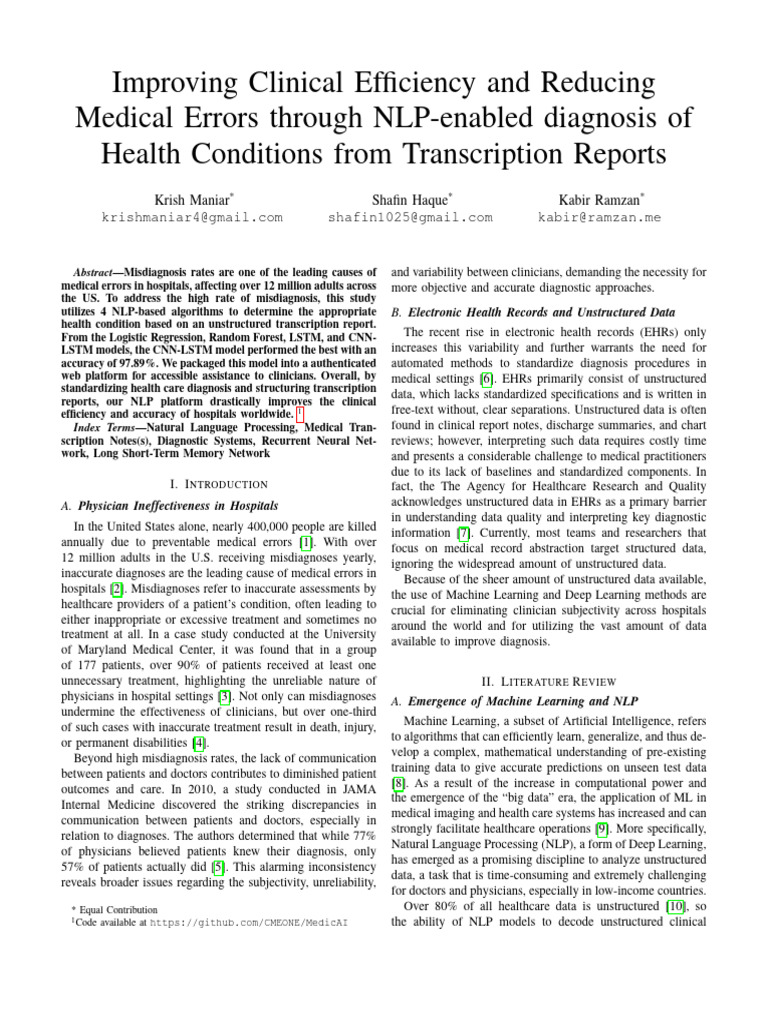 NLP-enabled Diagnosis of Health Conditions From Transcription Reports ...