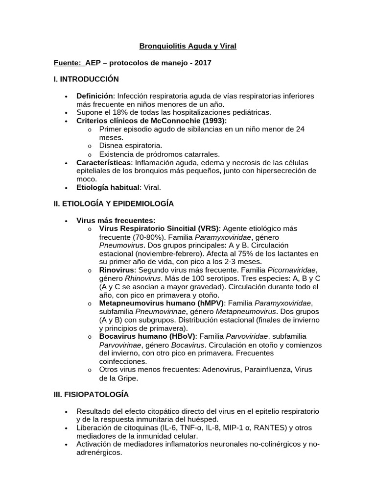 Bronquiolitis Aguda y Viral - Resumen para | PDF | Tos | Enfermedades respiratorias