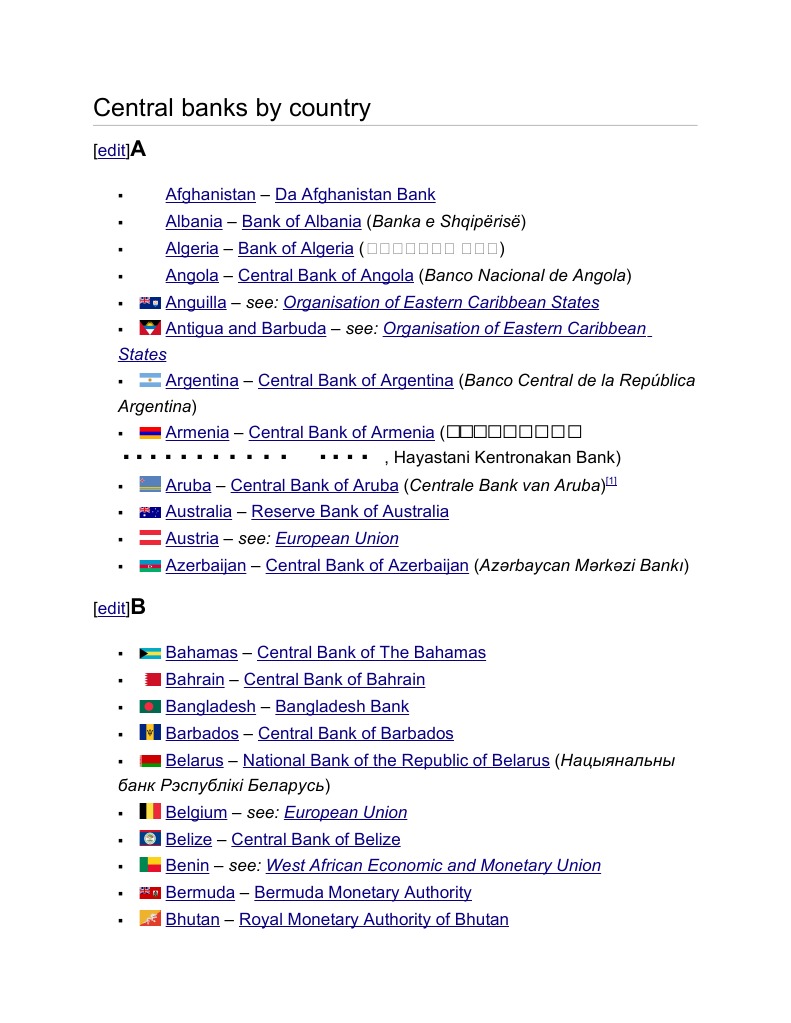 Central Banks by Country | Download Free PDF | Financial Services ...