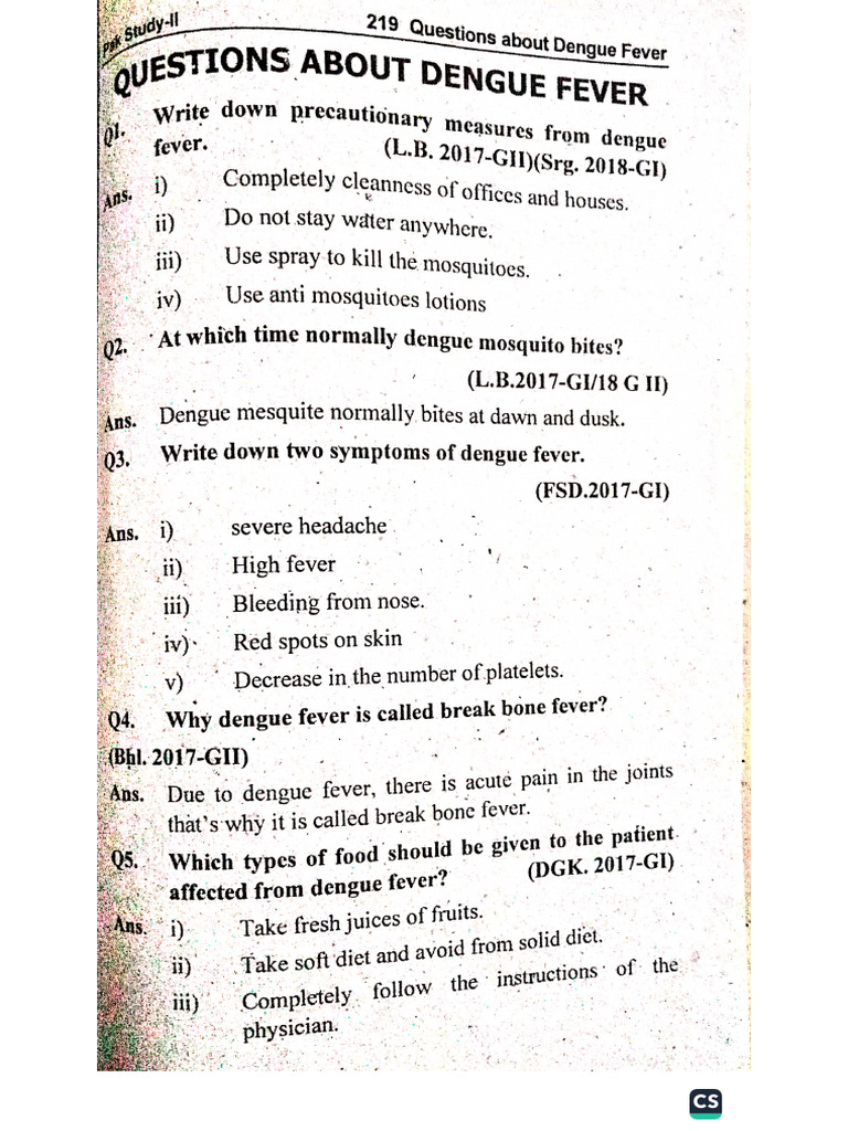 Dengue Fever Questions | PDF