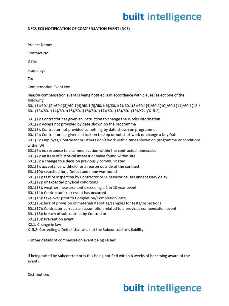 07 ECS NOTIFICATION OF COMPENSATION EVENT Templates | PDF