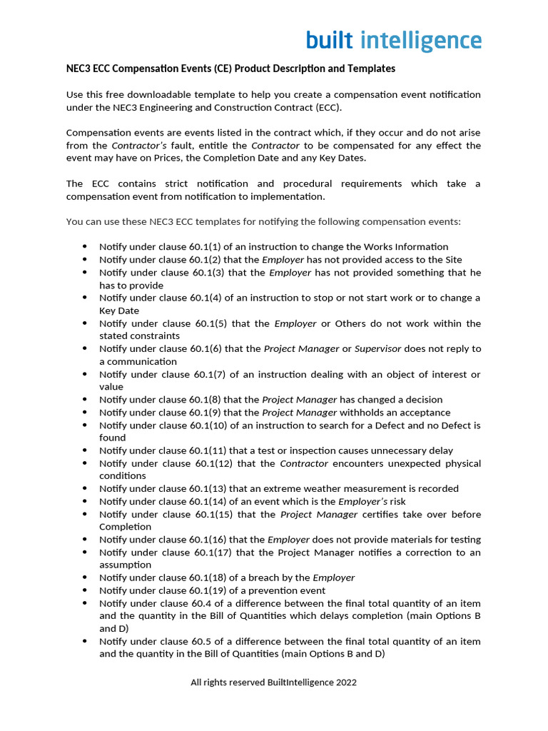 NEC3 ECC Compensation Events Workflow | PDF | Business