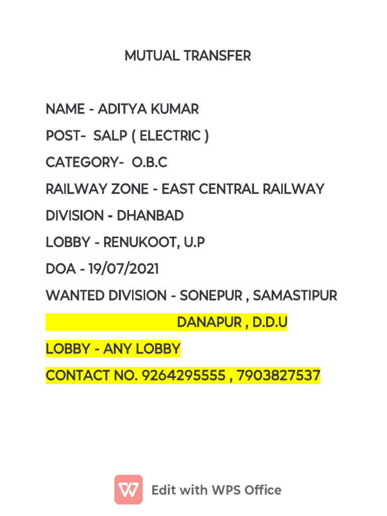 Aditya MUTUAL TRANSFER-WPS Office - Removed | PDF