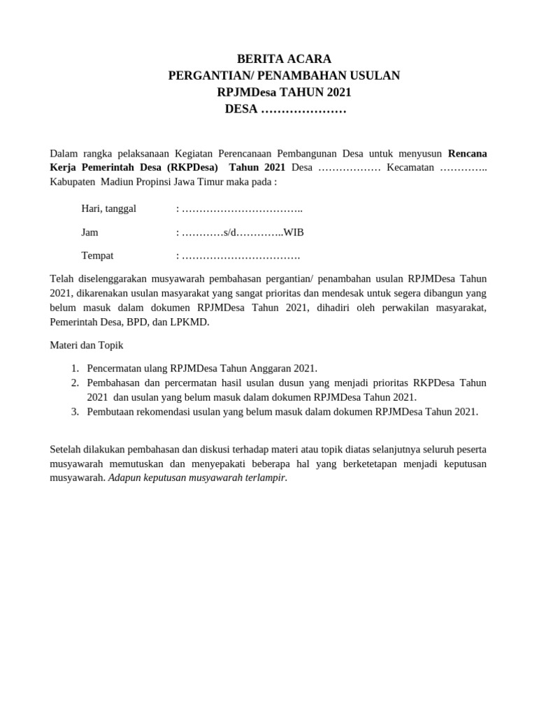 Berita Acara Pergantian Penambahan Usulan | PDF