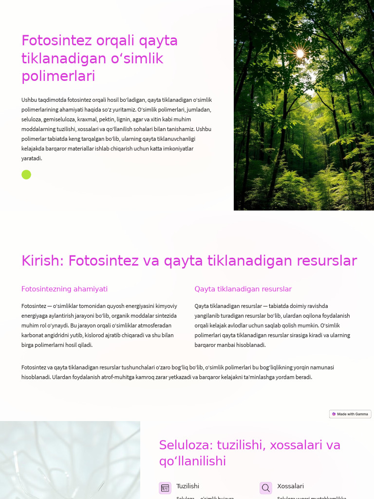 Fotosintez Orqali Qayta Tiklanadigan Osimlik Polimerlari (3) | PDF