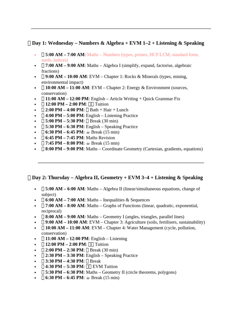 ? 4 Day Study-Plan Intense | PDF | Equations | Algebra