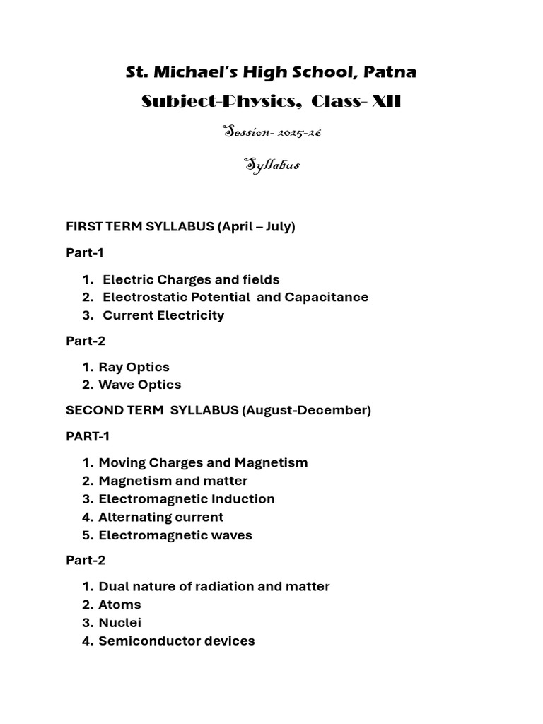Physics Syllabus 2025-26 | PDF