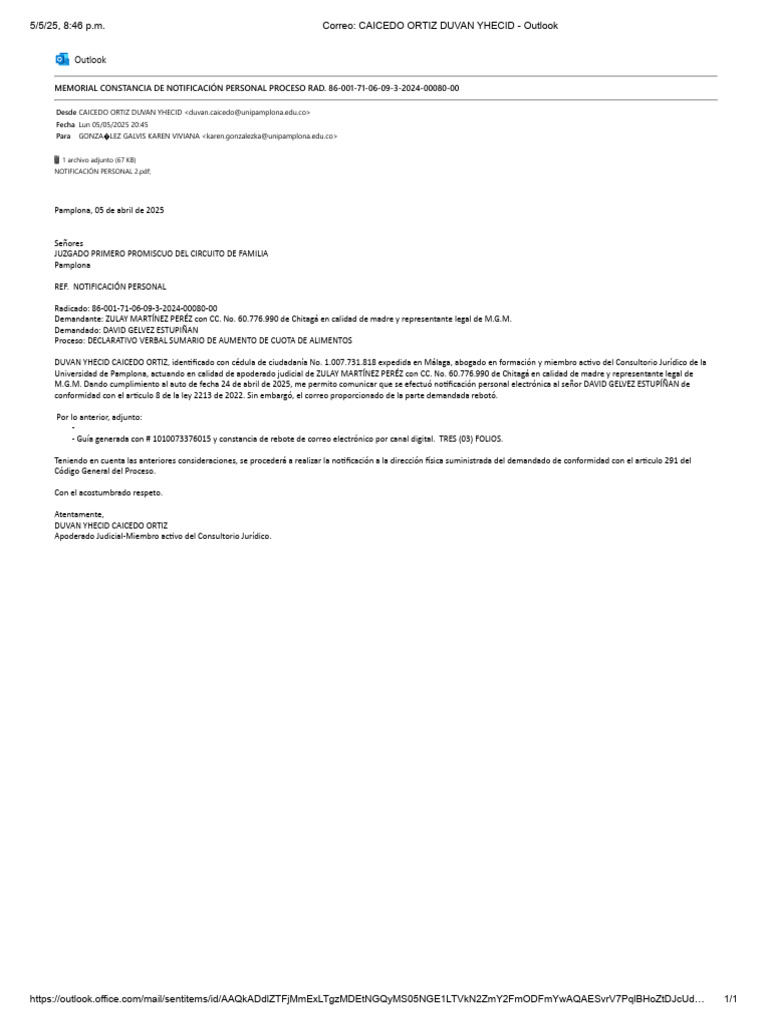 003_NOTIFICACIÓN PERSONAL ART 8 LEY 2213 DE 2022 | PDF