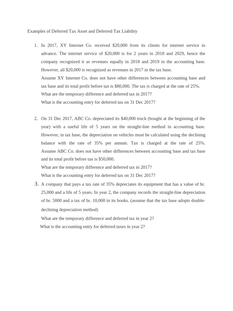 Deferred Tax Asset and Liability Examples | PDF