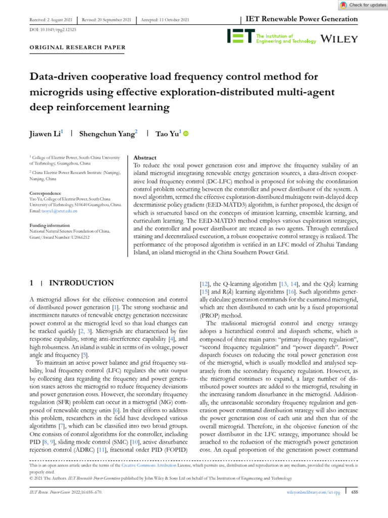 IET Renewable Power Gen - 2021 - Li - Data Driven Cooperative Load Frequency Control Method For ...
