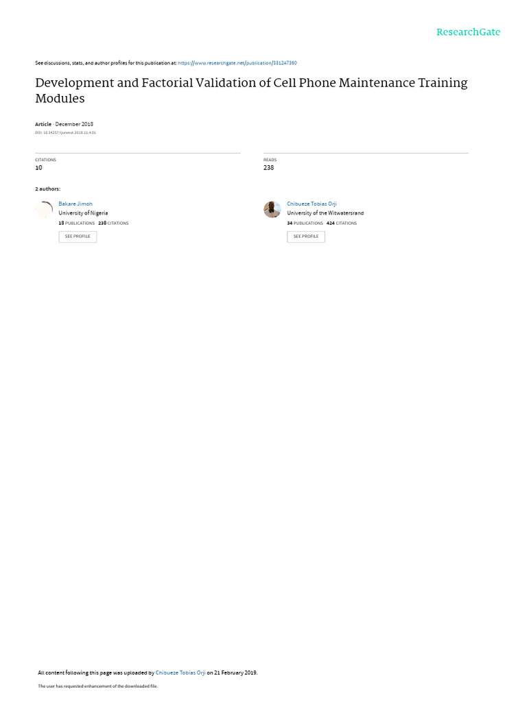 1 Developmentand Factorial Validationof Cell Phone Maintenance Training ...
