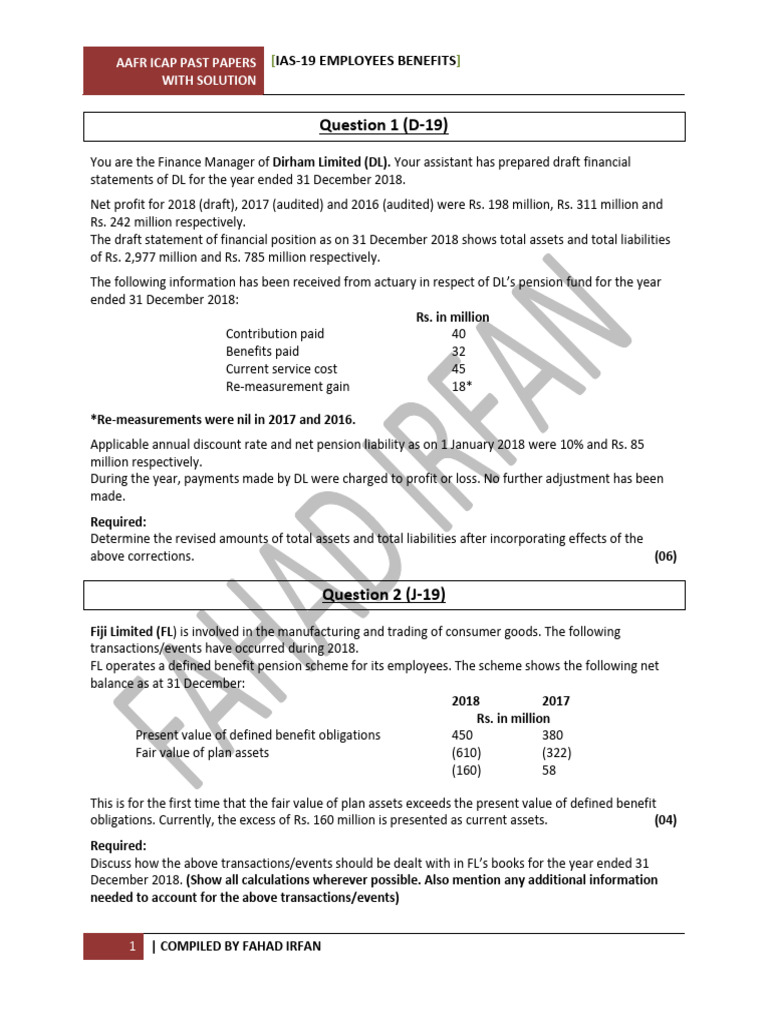 AAFR IAS 19 ICAP PAST PAPERS WITH SOLUTION | PDF | Defined Benefit ...