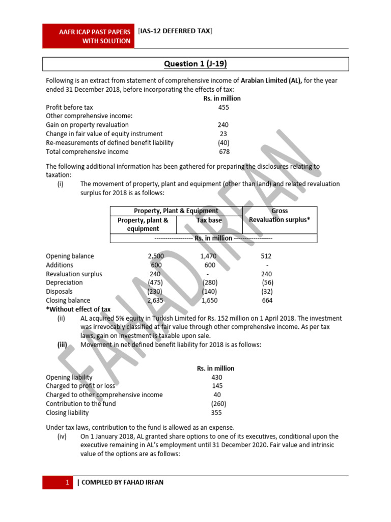 AAFR IAS 12 ICAP PAST PAPER WITH SOLUTION | PDF | Deferred Tax | Taxes