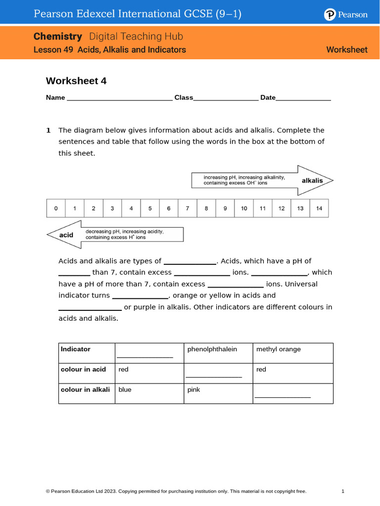 IG_Chemistry_Lesson 49_Worksheet4 | PDF | Acid | Ph