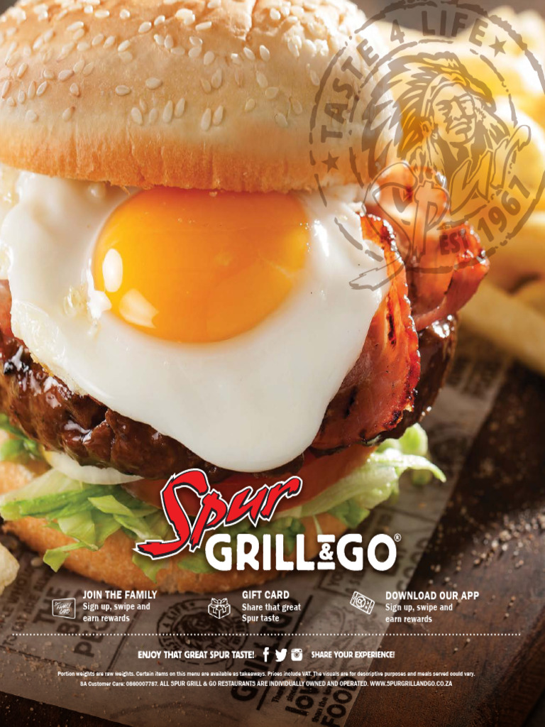 Spur Grill and Go Main Menu | PDF | Hamburgers | Bacon