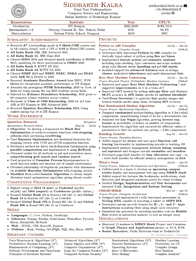 IIT - Kanpur-Student Resume | PDF