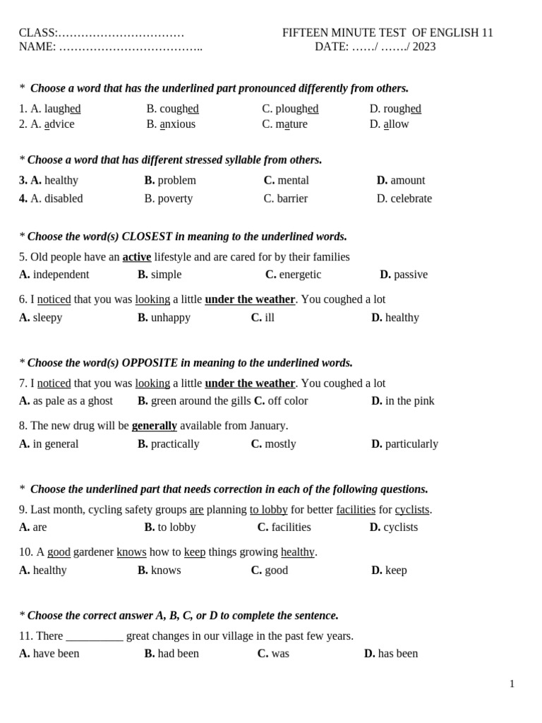 Unit 1 - 15 Minute Test (1) - 11a8 | PDF | Microbiology