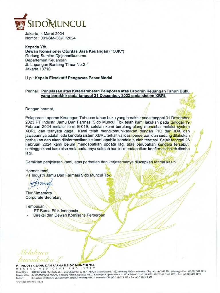OJK - Penjelasan Keterlambatan Melalui XBRL | PDF