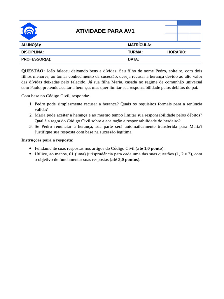 Atividade para AV1 (2025.1) | PDF