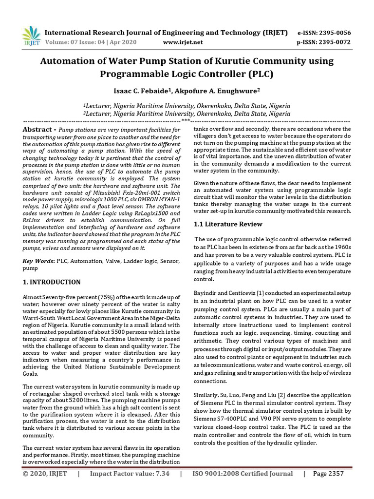 IRET Automation of Water Pump Station of | PDF | Programmable Logic Controller | Relay