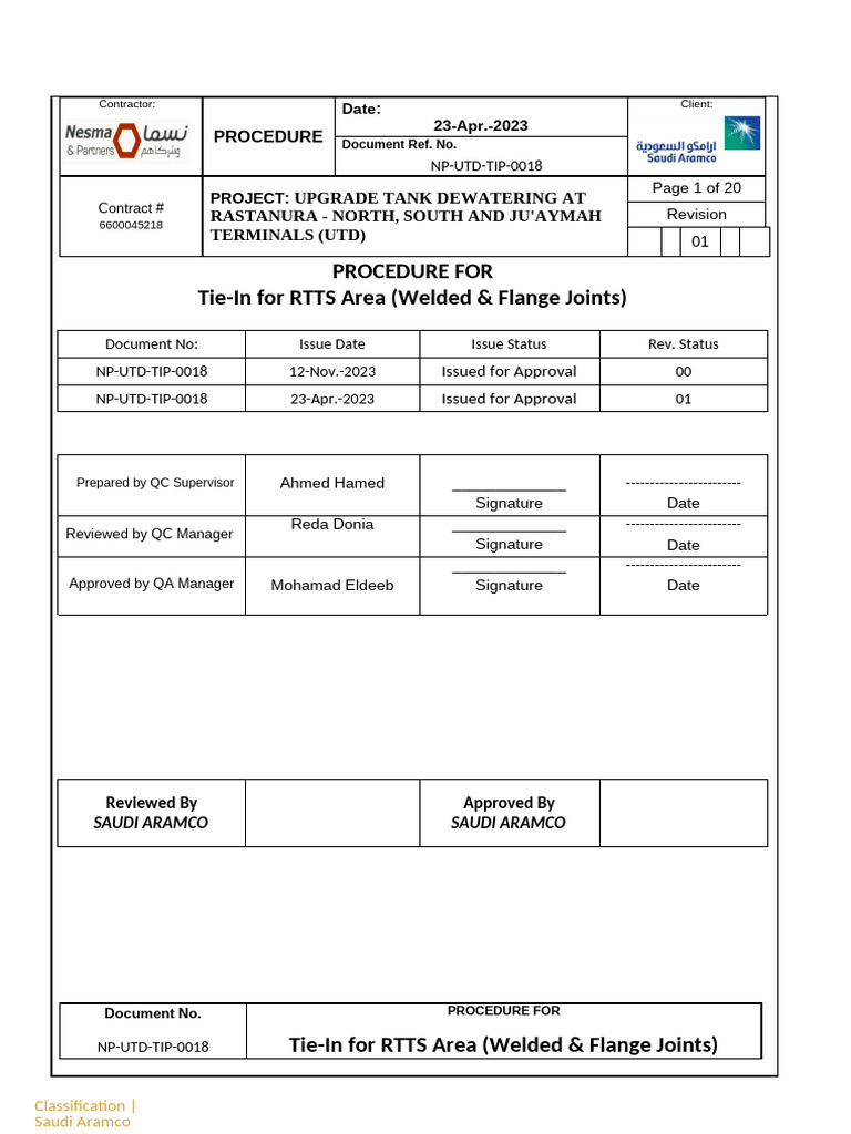Tie-In Procedure for RTTS Area | PDF | Pipe (Fluid Conveyance ...