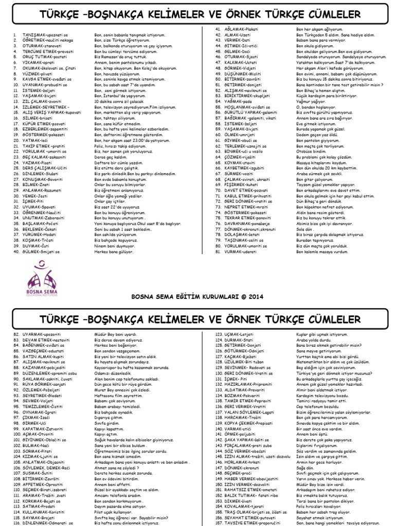 Toazinfo Turkce Bosnakca Kelimeler Ve Turkce Cuml - 250130 - 070616 | PDF
