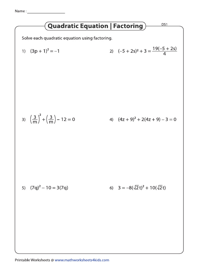 Quadratic Equation Factorization Difficult 1 | PDF