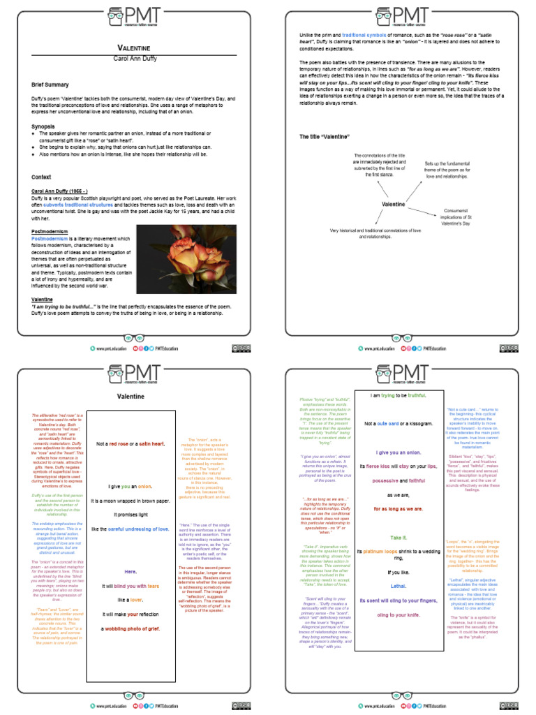 Valentine - Carol Ann Duffy - Poetry - Edexcel English Literature GCSE ...