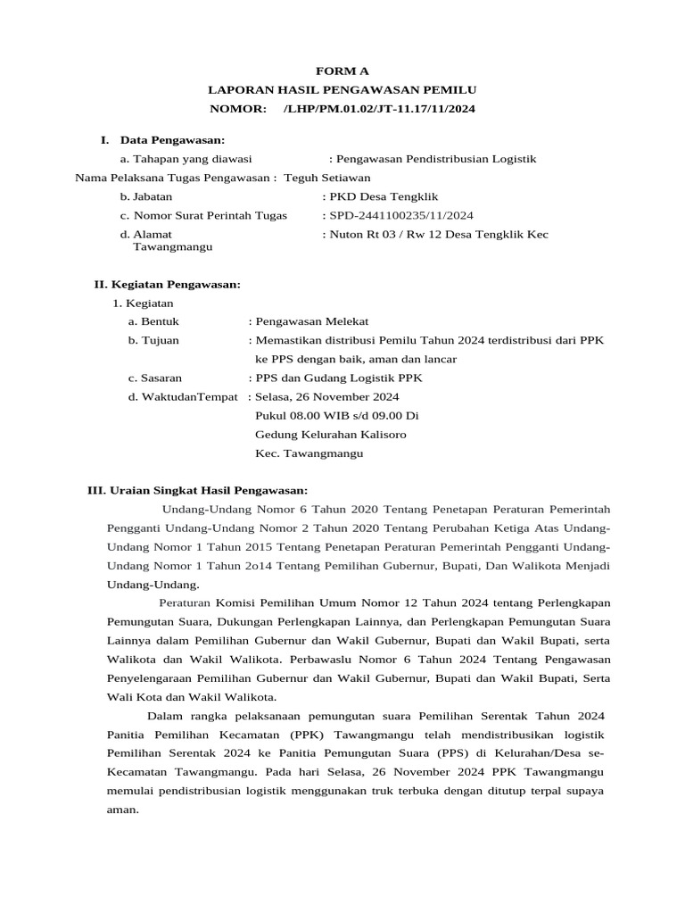 Form A Logistik PPK-PPS-1 | PDF